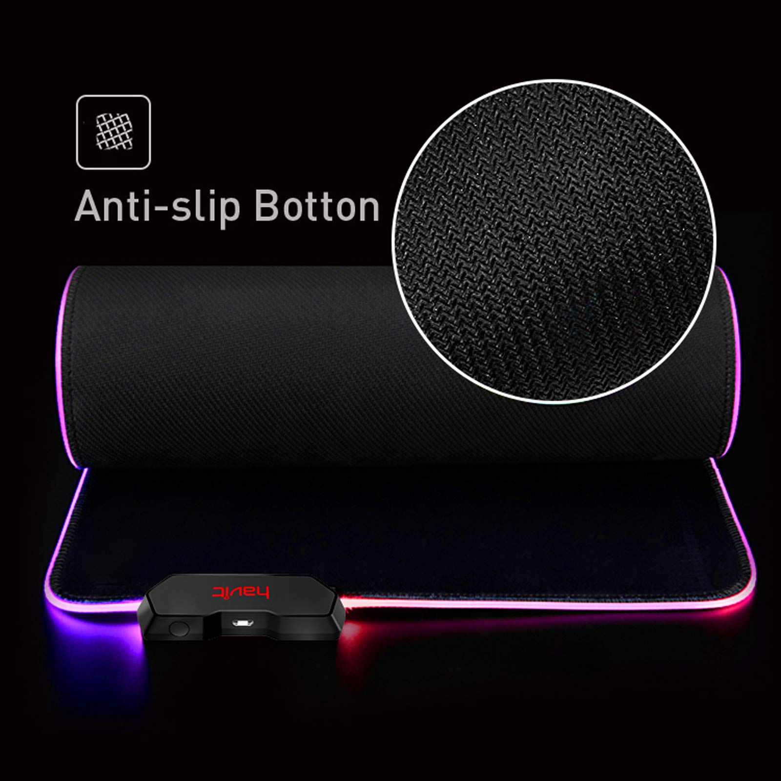 havit RGB Gaming Mouse Pad Soft Non-Slip Rubber Base Mouse Mat for Laptop Computer PC Games (27.5 X 11.2 X 0.11 inches, Black)