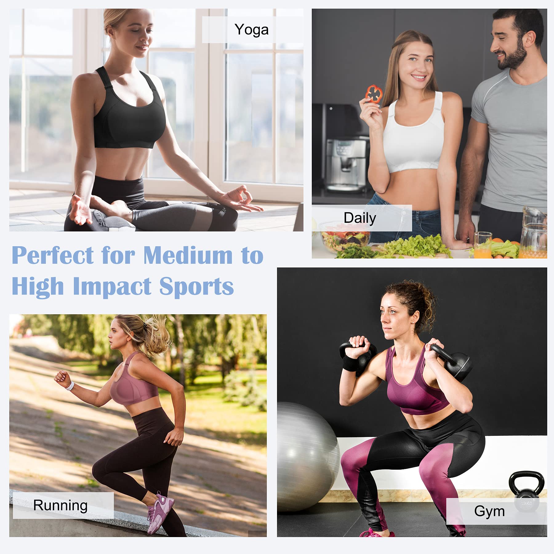 IHHCOXK Racerback High Impact Sports Bras for Women Front Adjustable Wireless Workout Bra Push Up Crop Top(White, Medium)