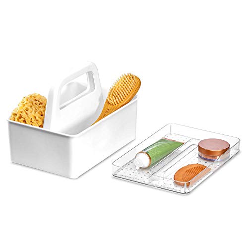 madesmart Bin-Stack Collection Two-Compartments, Handle for Portability, BPA-Free, Large, White