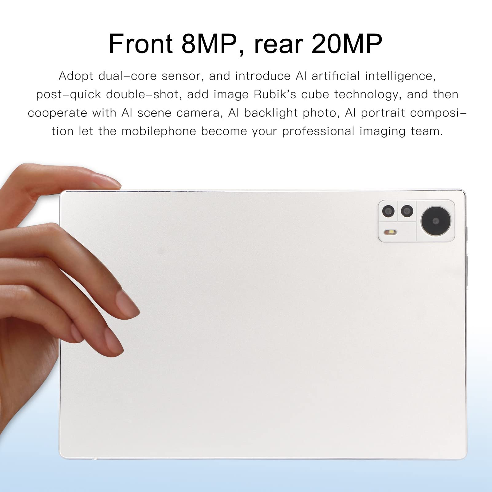 PUSOKEI 10.1 Inch Tablet PC,Sliver,8G 256G Memory,1960x1080 IPS Screen,MT6753 Octa Core,2.4G 5G WiFi Calling Tablet for Android 11,Dual Sim Card Dual Standby