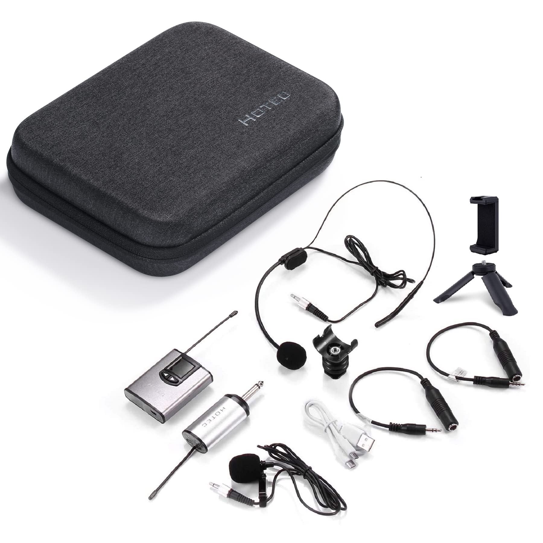 HOTEC Wireless Headset Lavalier Lapel Microphone System for iPhone, DSLR Camera, PA Speaker, YouTube, Podcast, Video Recording, Conference, Vlogging, Church, Interview, Teaching