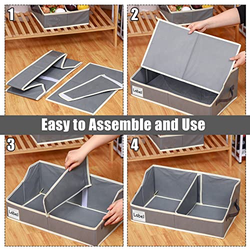 Karenhi 6 Pcs Trapezoid Large Foldable Closet Storage Bins with Label Handle 19.7" x 11.4" x 8" Fabric Closet Organizers Storage Boxes for Organizing Shelves, Clothes, Books, Toys (Light Gary)