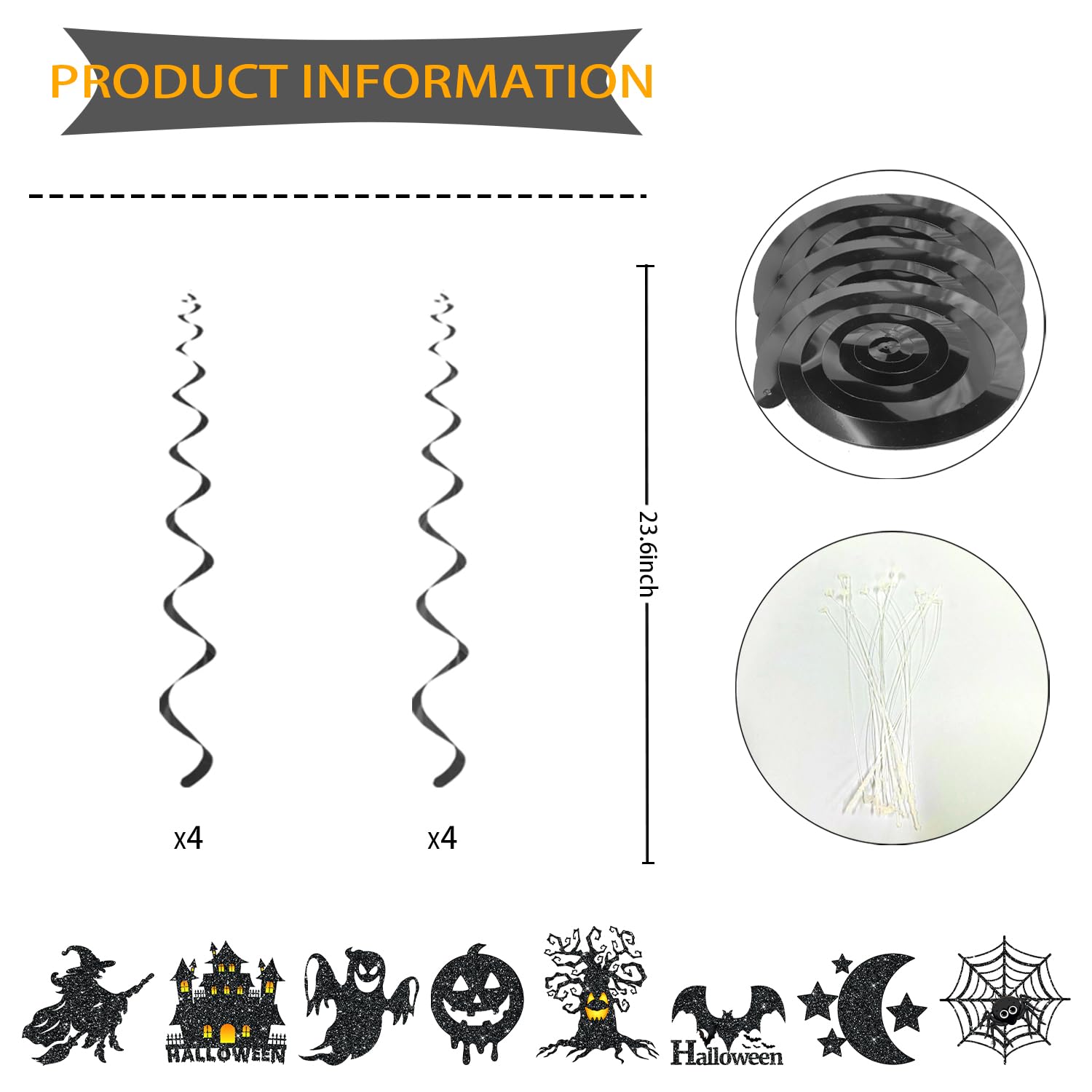 Halloween Office Decor, with 1psc No Diy Happy Halloween Banner and 8pcs Halloween Hanging Decorations Swirl, Halloween Decorations for Office, Happy Halloween Decorations
