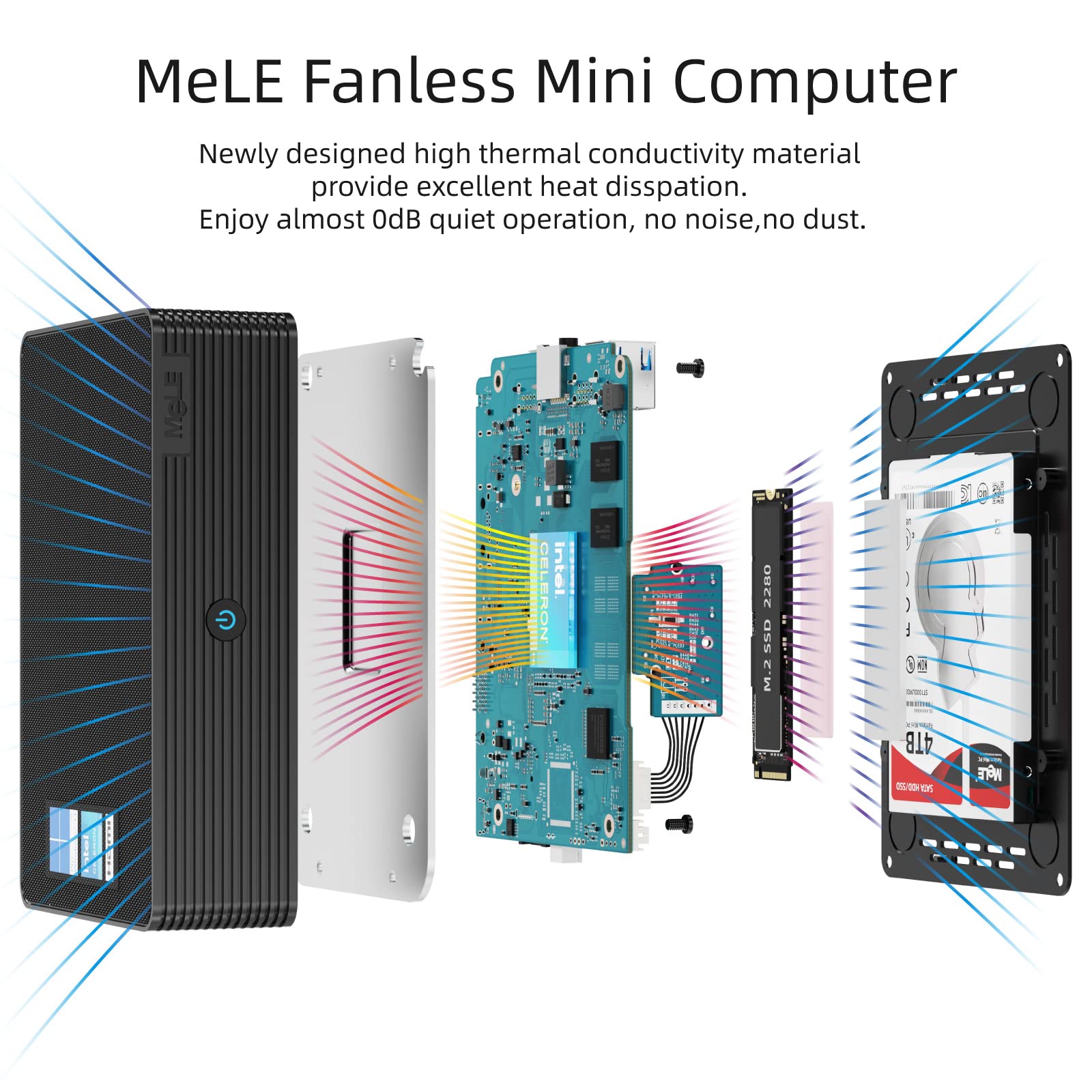 Mini PC,MeLE Quieter HD3 Fanless Mini PC Celeron N5105 16GB LPDDR4 512GB ROM Small Desktop Computer Micro Form Factor PC with WIFI 6,BT 5.2,Gigabit Ethernet,USB 3.0,Dual 4K HDMI,1x VGA for Office/Home