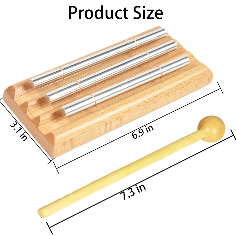 Meditation Chime Classroom Chime Accompaniment Sound Tube Reminder Bell with Mallet Mindfulness Bell for Yoga (Trio Chime)