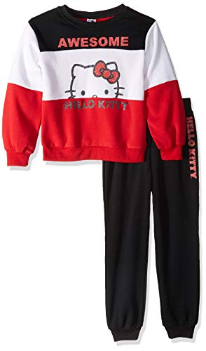 Hello Kitty Big Girls 2 Piece Sweatshirt and Pant Active Set, 12, Black/Red
