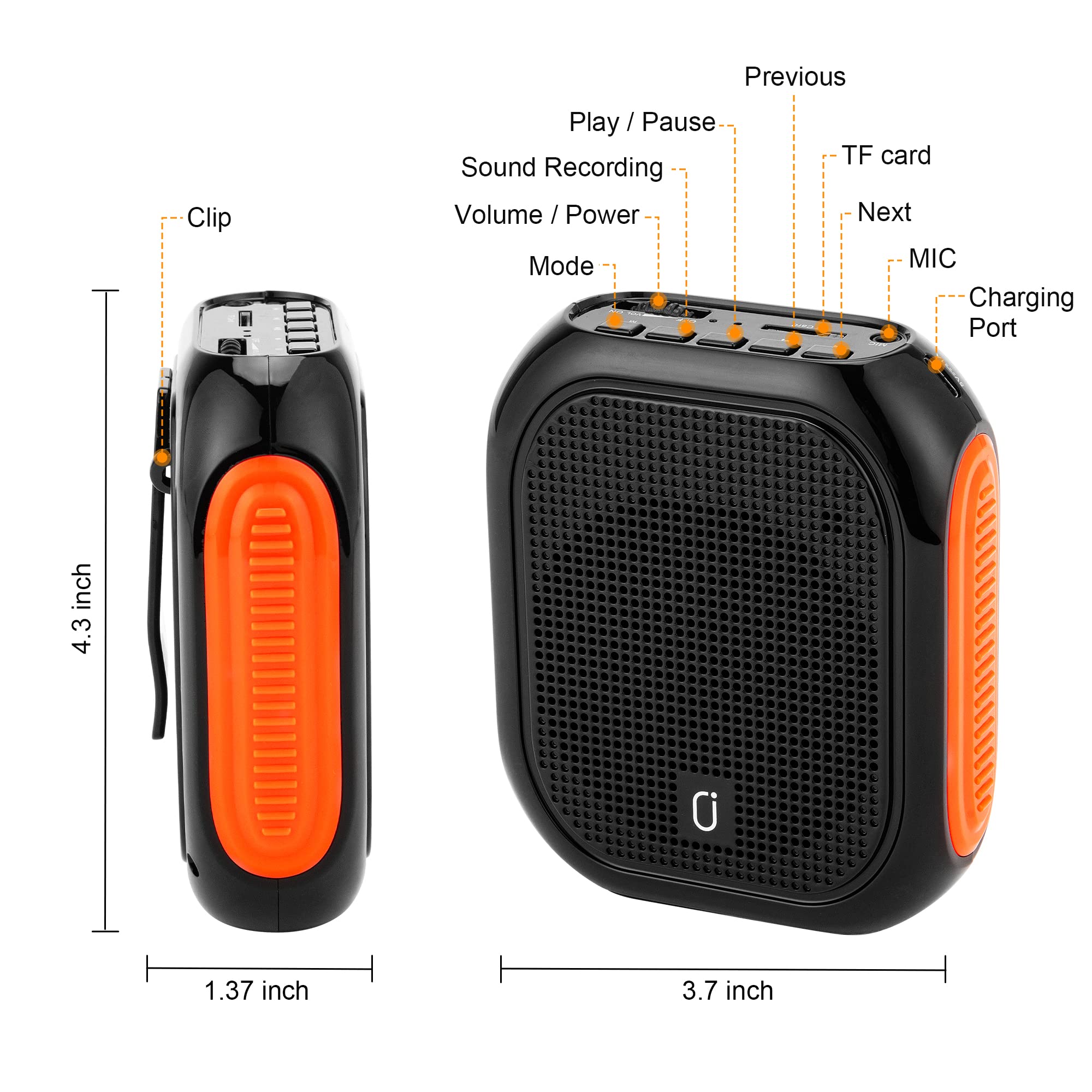 JYX Portable Voice Amplifier for Teacher with Wireless Microphone Headset and waistband,Rechargeable PA System Support MP3,AUX in,REC for Teaching,Meeting,Presentation