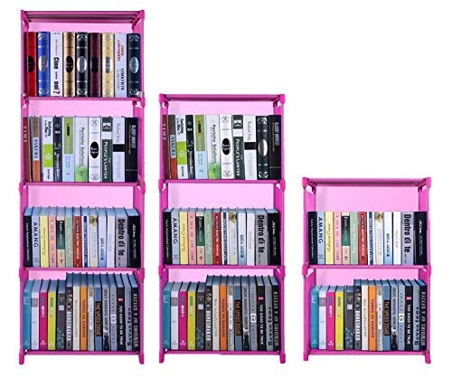 Hosmat 9-Cube DIY Children's Bookcase 30 inch Adjustable Bookshelf Organizer, Folding Storage Shelves Unit (Pink_9 Cubes)