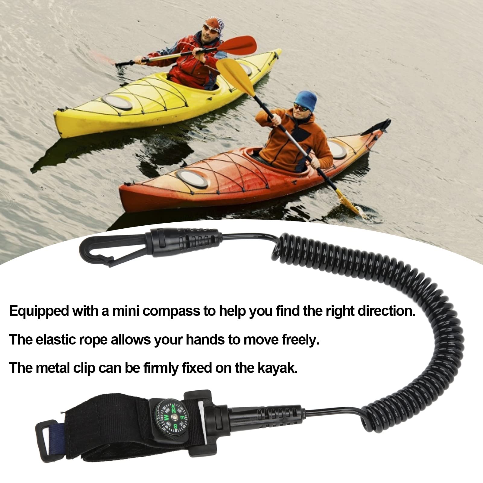 LAIONTY Elastic Canoe Stretchable Paddle Rope Mini Compass with Compass Canoe Fishing Accessories Tool