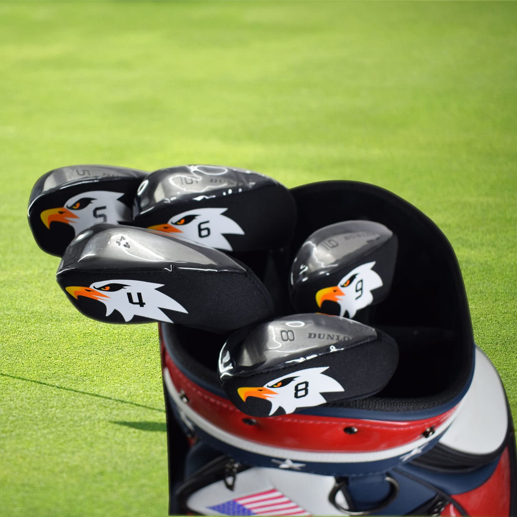 LAISUNTIM Golf Iron Head Covers, Neoprene Iron Protective Headcover Set with Top Window(Black)