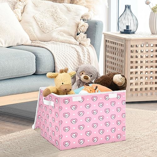 JUNZAN Rubber Duck Heart Valentine Pink Storage Bins with Lids Collapsible Clothes Toys Storage Box with Handle Closet Organizer Home Decor Office Basket