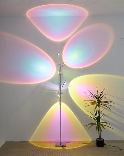 Kardleen Sunset Floor lamp 68in Modern Floor lamp for Living Room,LED Five Head Halo Projector Adjustable Chrome Floor Lamp, Mood Light Ambient Decor Lighting for Bedroom Corner Standing lamp