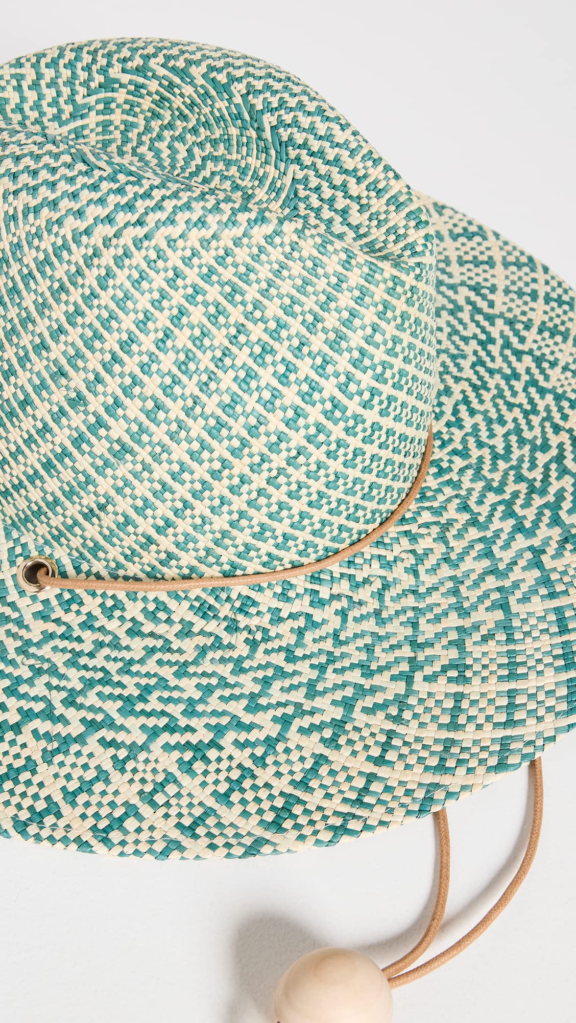 Loeffler Randall Women's Checkered Straw Hat, Natural/Emerald, Green, XS-S