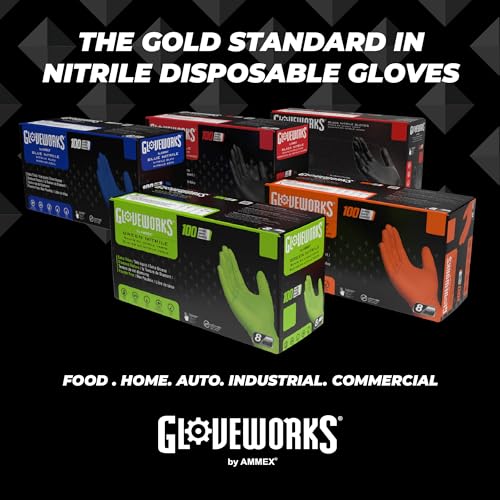 GLOVEWORKS Black Disposable Nitrile Industrial Gloves, 5 Mil, Latex & Powder-Free, Food-Safe, Textured, Medium, Case of 1000