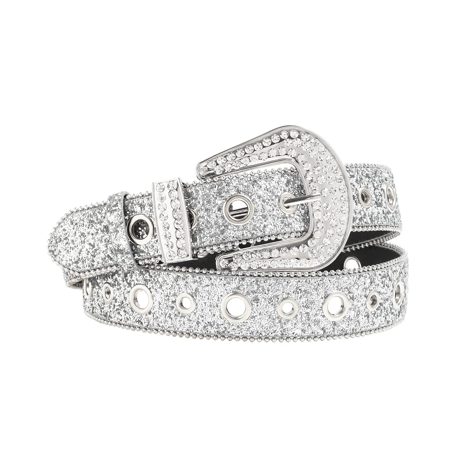 Kajeer Rhinestone Belt for Men Women, Vintage Cowgirl Diamond Bling Belts for Jeans(Silver, Small)
