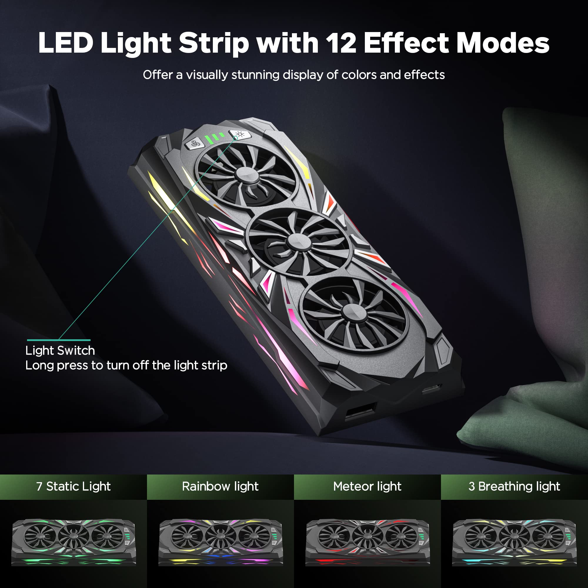 Narati Cooling Fan for Xbox Series S, RGB Light Strip with 12 Effect Modes, Enhanced 3 Cooler Fans System and 5500 RPM Lager Fan Speed, Extra USB Port for Xbox Series S Accessories