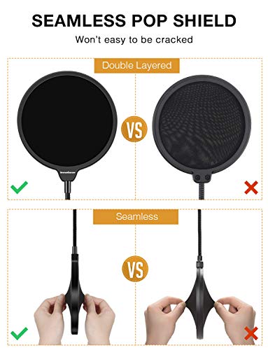 InnoGear Microphone Pop Filter, Upgraded 6" Double Layer Mic Mask Shield Windscreen with Aluminum Alloy Mount and 360° Gooseneck for Blue Yeti and Any Other Microphone