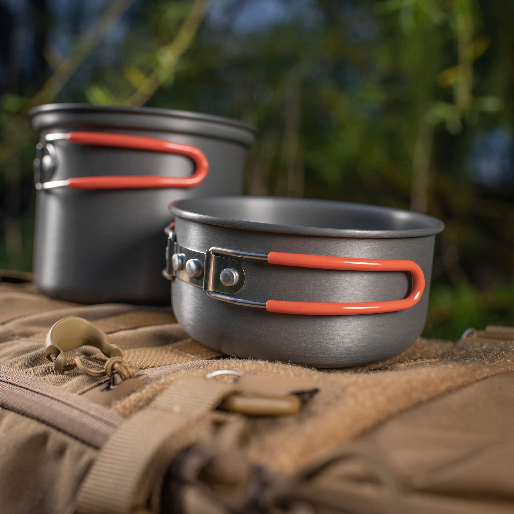 M-Tac Camping Dish Set 2 PCS - Pan and Pot with Heat Exchanger - Outdoor Compact Cookware Kit Gear for Backpacking Travel Hiking Picnic (Heat Exchanger)