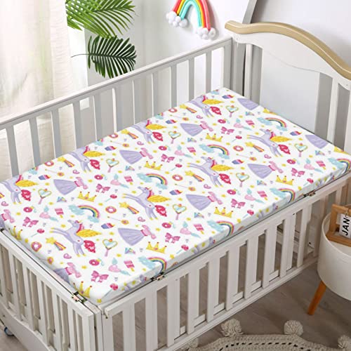 Rainbow Themed Fitted Crib Sheet,Standard Crib Mattress Fitted Sheet Soft and Breathable Bed Sheets-Great for Boy or Girl Room or Nursery,28β x52β,Multicolor