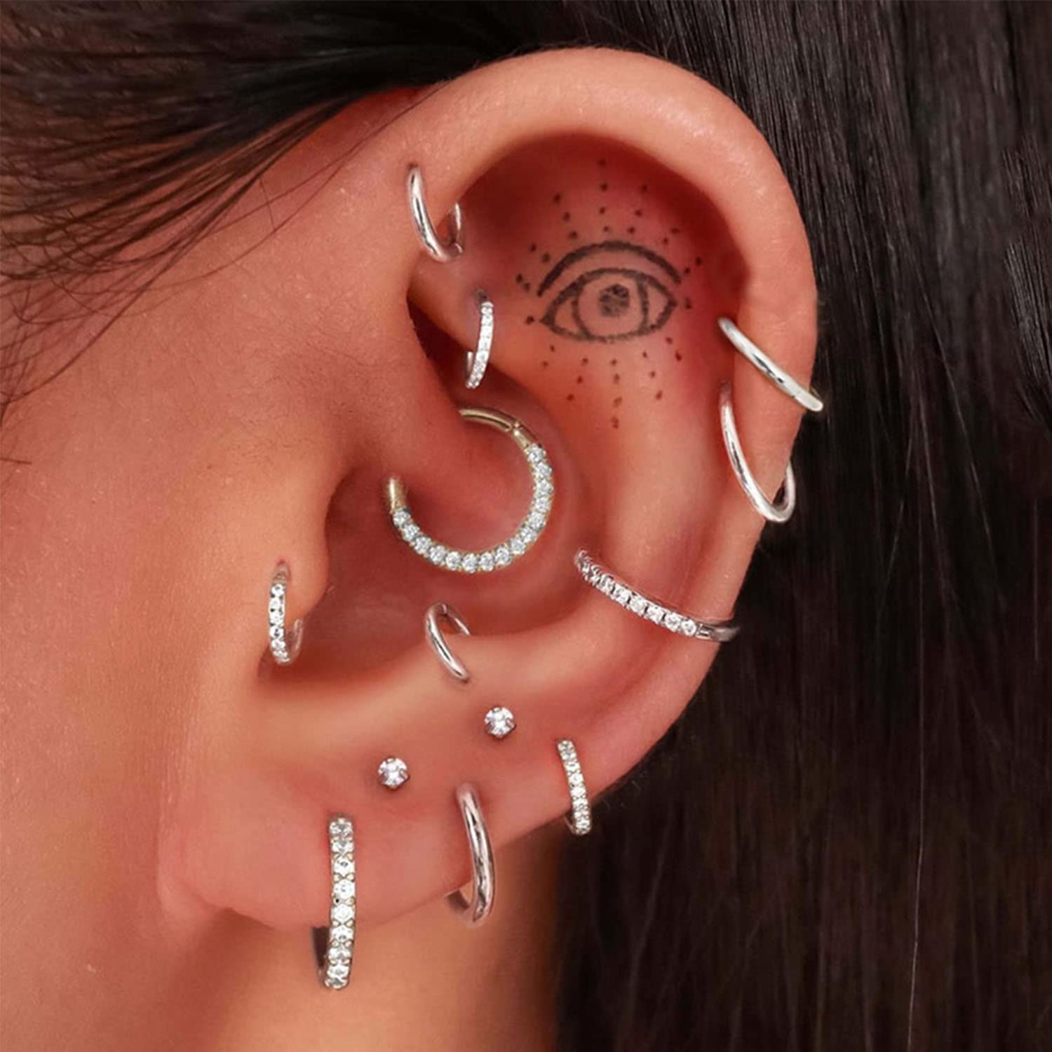 Jstyle 16G 316L Stainless Steel CZ/Opal Septum Clicker Ring Hinged Nose Rings Hoops Conch Daith Cartilage Helix Tragus Hoop Earring Piercing S 8MM