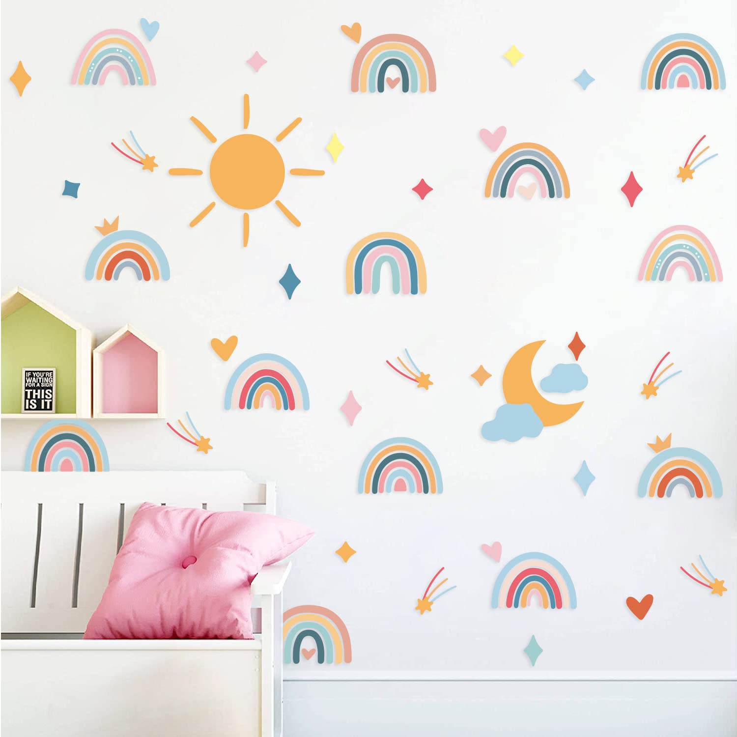 Rainbow Wall Decals Stickers Rainbow Wall Decor for Kids Room Little Girls Bedroom Nursery Playroom Daycare Classroom Parties Decoration (B)