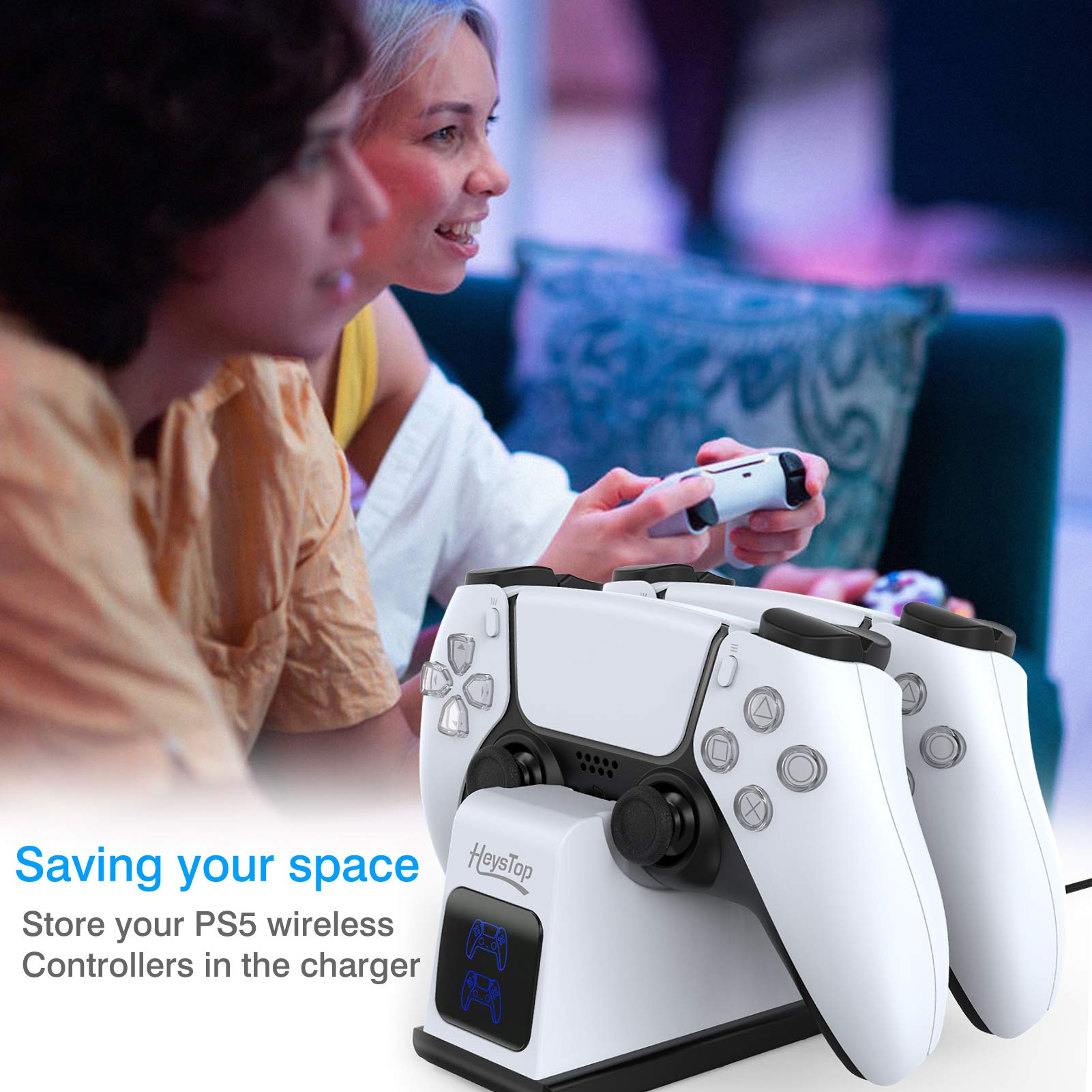 HEYSTOP PS5 Controller Charger Station, DualSense PS5 Charging Station with LED Indicator, PS5 Fast Charging Dock Compatible with Sony Playstation 5 Controller