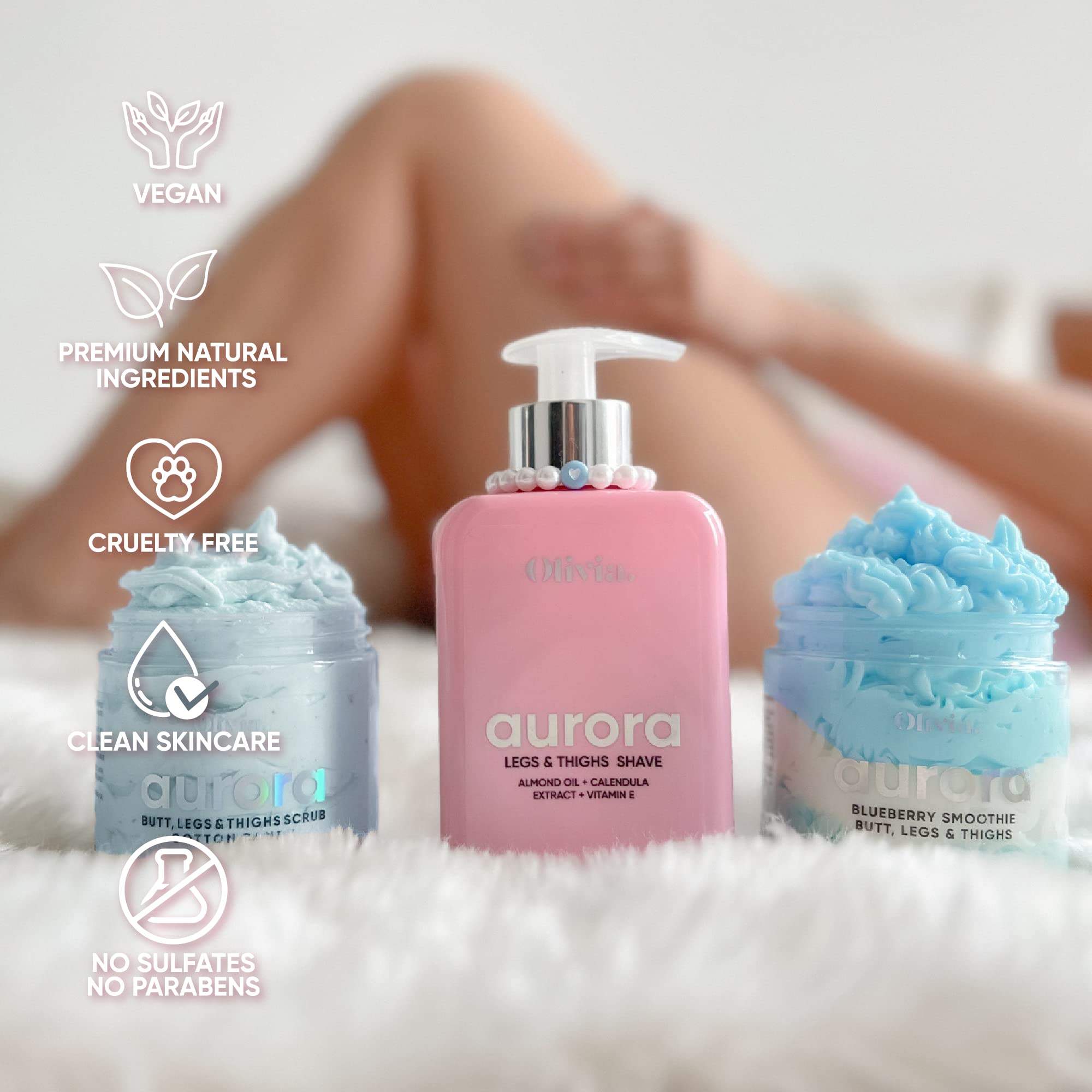 Olivia Legs & Thigh Pre Shave Scrub, Shave & Moisturize Bundle