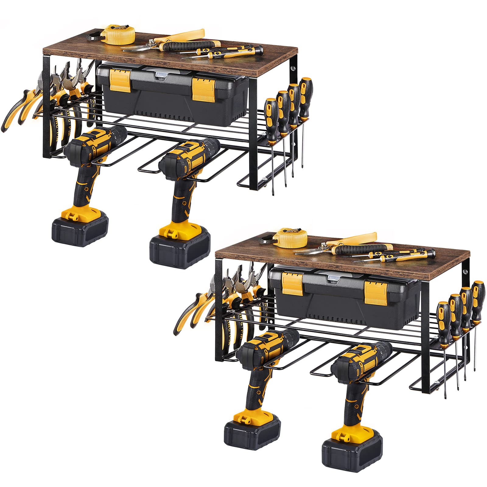 OUSHENG 2 Pack Power Tool Organizer Drill Holder Wall Mount, Garage Organization Rack for Cordless Drill Storage, Gift for Father's Day