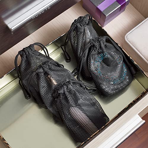 patu Mini Drawstring Mesh Bags, 4" x 5", Size S / A7, 5 Pieces, Beauty Makeup Lipstick Cosmetic Accessories Organizer, Small Travel Kit Storage Nylon Pouch, Black