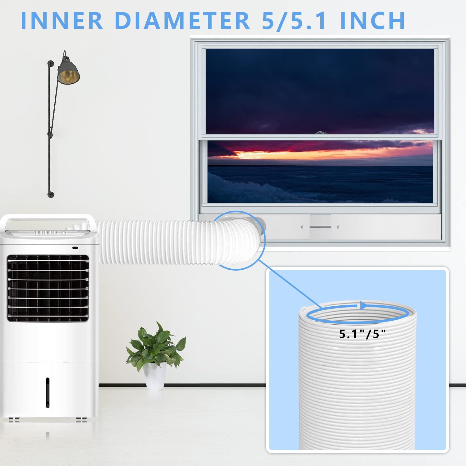LEZIFU Portable AC Window Kit Adjustable with 4Pcs Slide Plate, 5inch Adapter Tube Connector, 5 inch Diameter Exhaust hose Suitable for 5inch/13cm Air conditioner 43