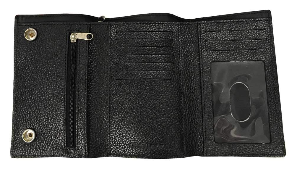Harley-Davidson Mens Embroidered B&S Trucker Tri-Fold Plus Leather Wallet, Black