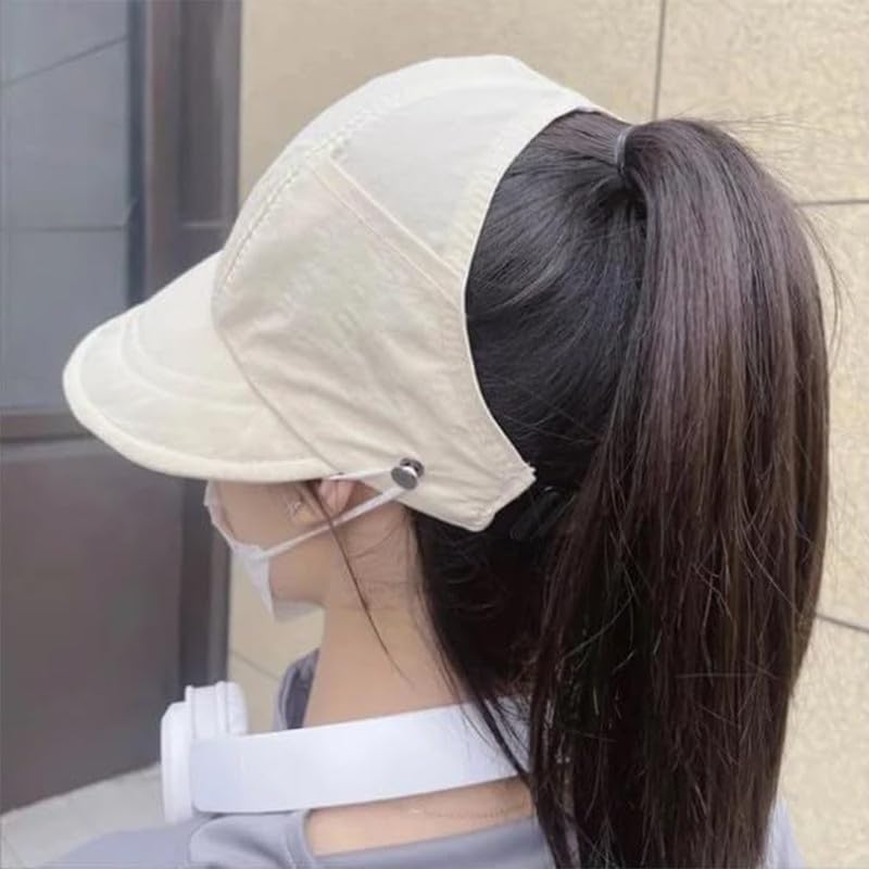 Outdoor UV Protection Hollow Top Sun Hat, 2024 New Sun Hats for Women UV Protection, Summer Wide Brim Sun Protection Hat, Ponytail Sun Cap,H Black-White
