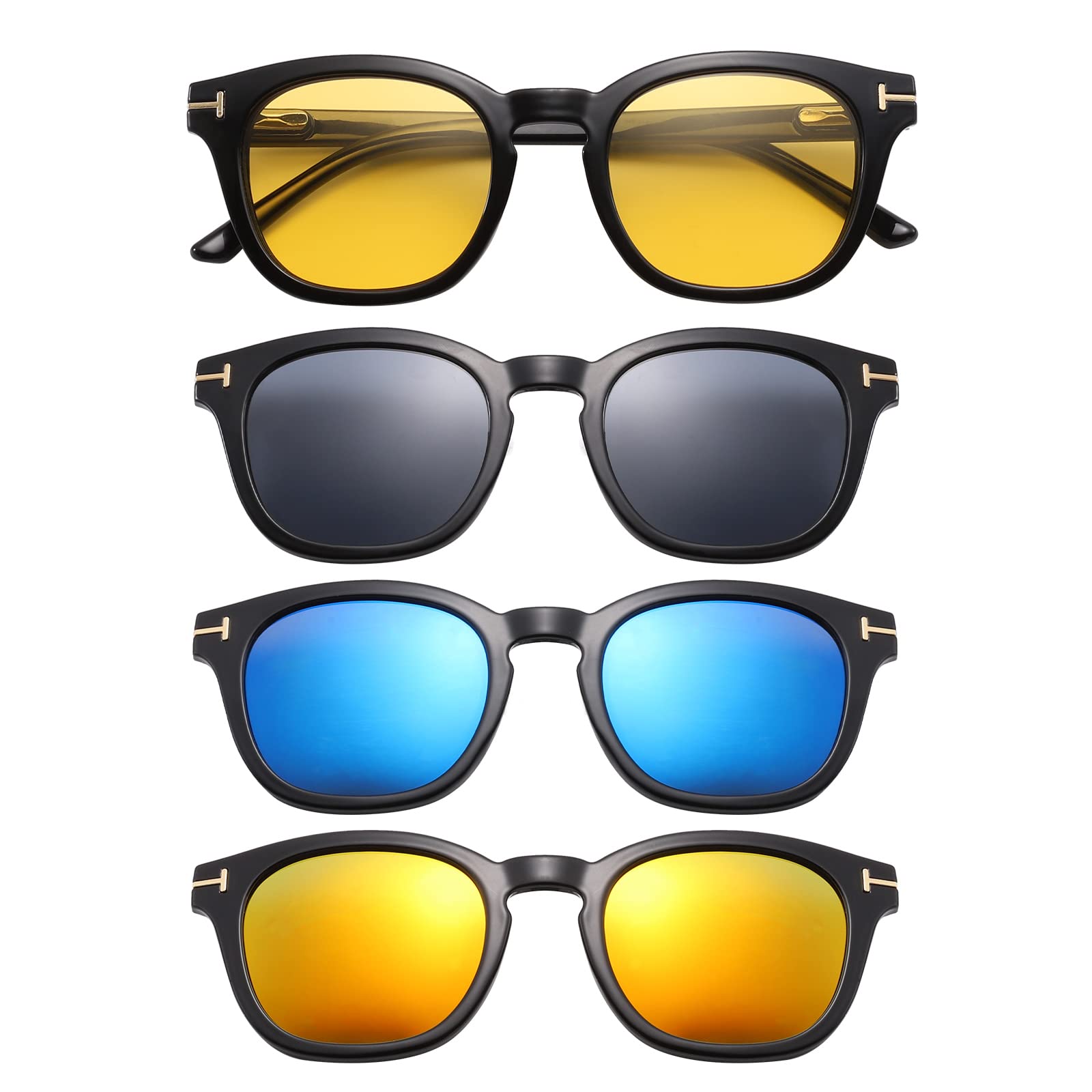 KSSESSE Small Blue Light Blocking Glasses with 4Pcs Magnetic Polarized Clip On Sunglasses Lenses for Men Women Multi-use