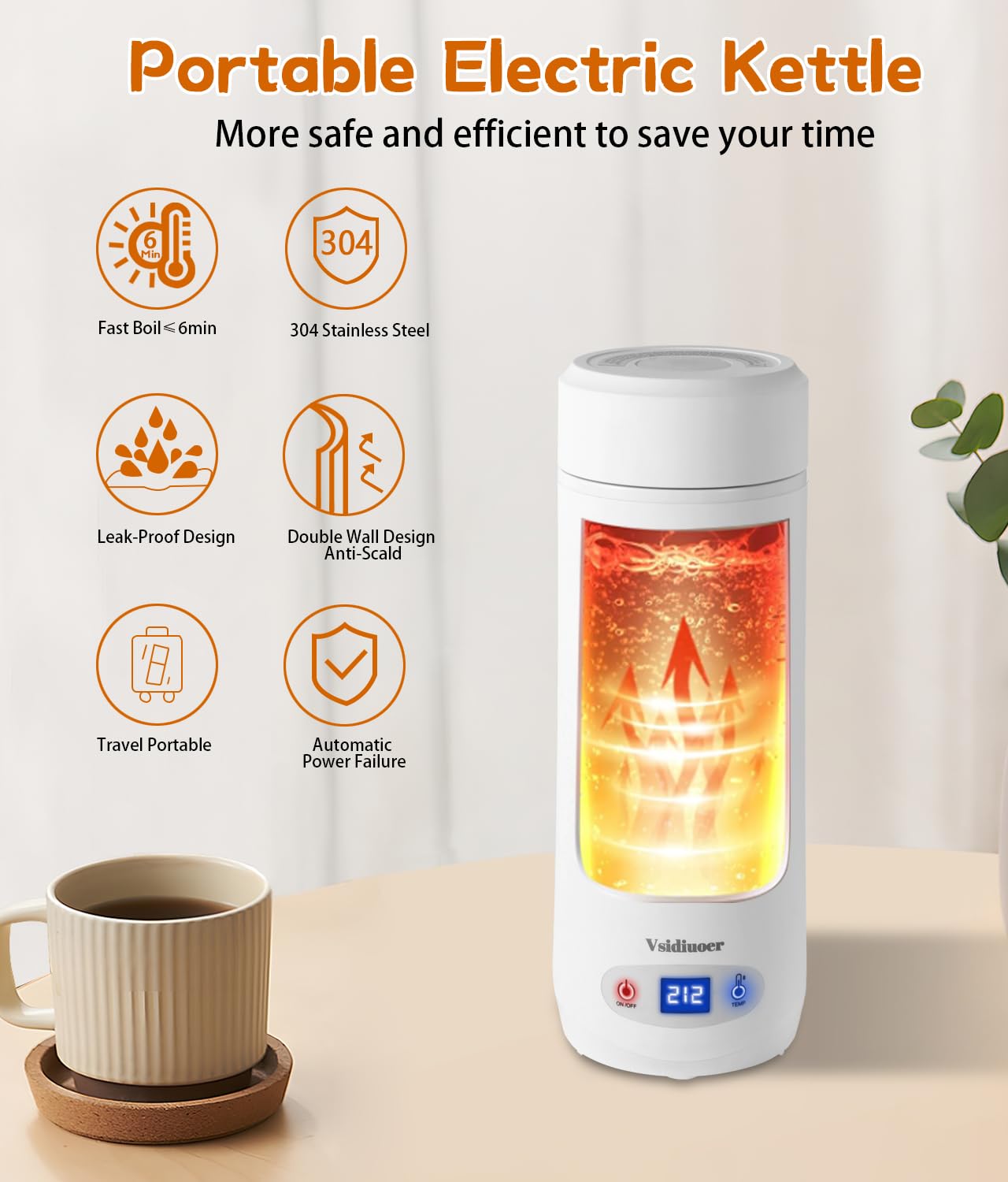 Portable Tea Kettle Electric Travel, 350ML mini tea kettle Water Heater with 4 Temperature Settings, Auto Shut-Off and Boil Dry Protection