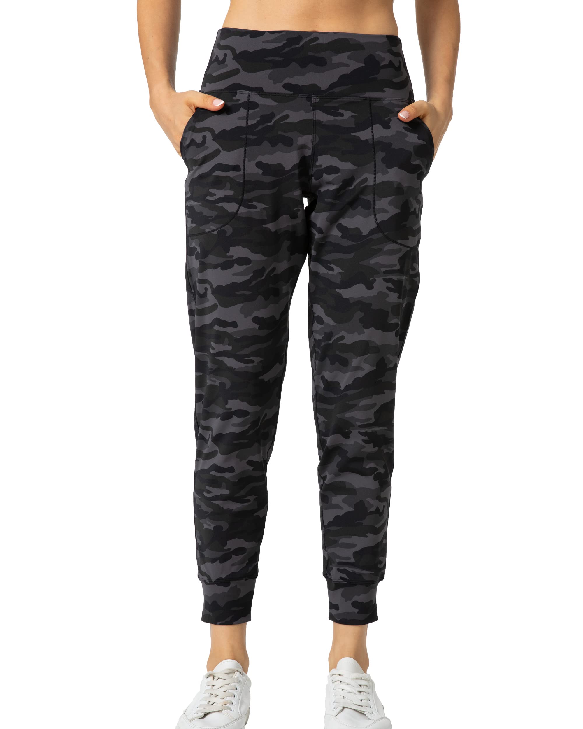 Kcutteyg Womens Joggers with Pockets High Waisted, Lightweight Quick Dry Athletic Workout Soft Pants for Gym, Yoga, Running (Black Camo,Small)