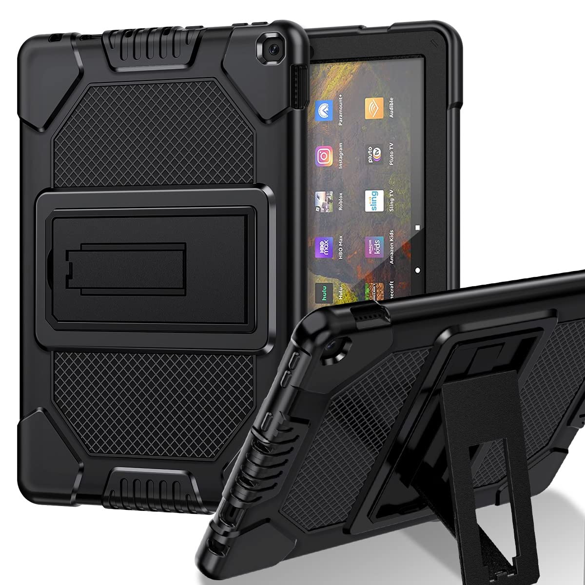 Lamcase for All-New Amazon Fire HD 10 (11th Generation, 2021 Release) and Fire HD 10 Plus 2021 Case, with Kickstand, Soft Flexible Rubber Hybrid Drop Shockproof Full Body Protective Cover, Black