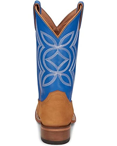 JUSTIN Boots Women's Hayes Tan 11` Blue Square Toe Boot Tan 7.5 B