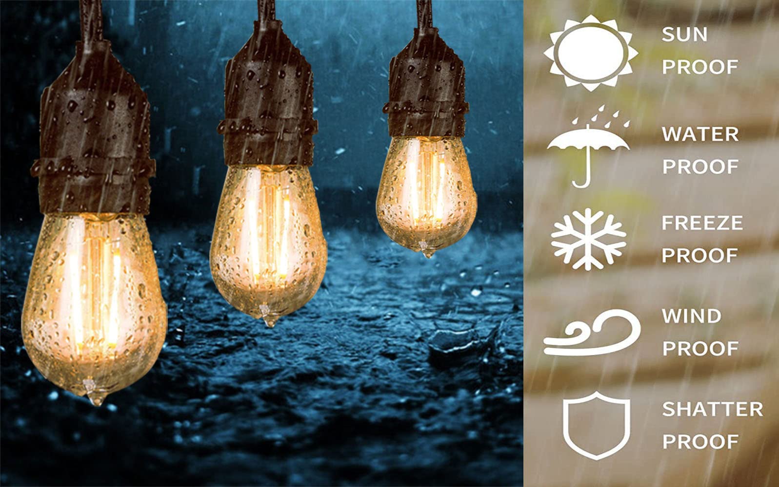 Jasneniebo 15 Pack LED S14 Replacement Light Bulbs, Dimmable Shatterproof 2W Outdoor String Light Bulbs Equivalent to 11-25 watt, E26 Medium Base, Warm White