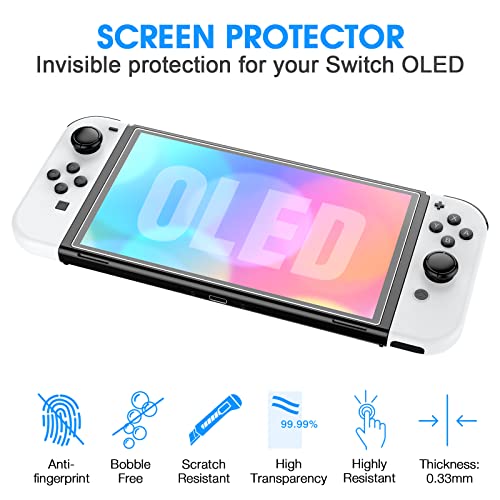 HEYSTOP Switch OLED Screen Protector (3 Pack) Full Coverage Tempered Glass Screen Protector Compatible with Nintendo Switch OLED Model 2021