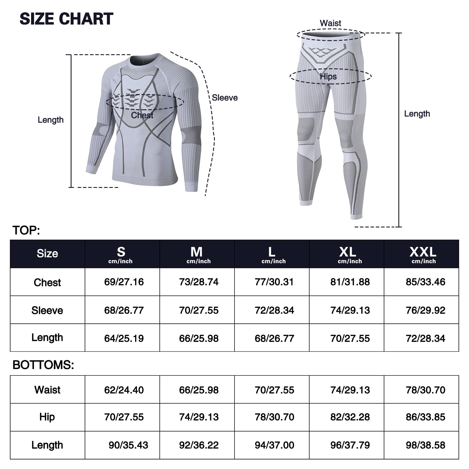 MEETYOO mens Thermal Seamless Long Johns Winter Base Layer Sets Cold Weather Gear Skiing Running Underwear, White, Large