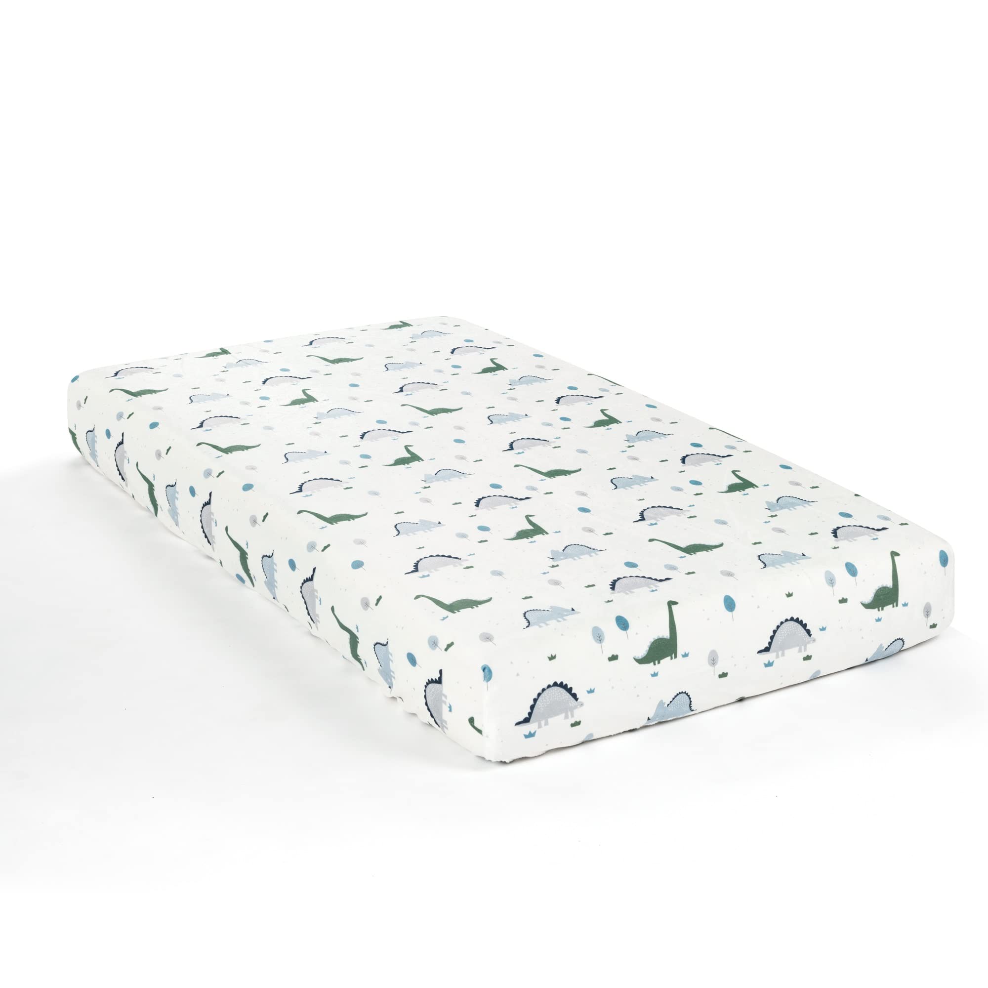 Lush Decor Baby Dinosaurs Roar Soft & Plush Fitted Crib Sheet, 52"x 28" x 9", Dusty Teal & Gray