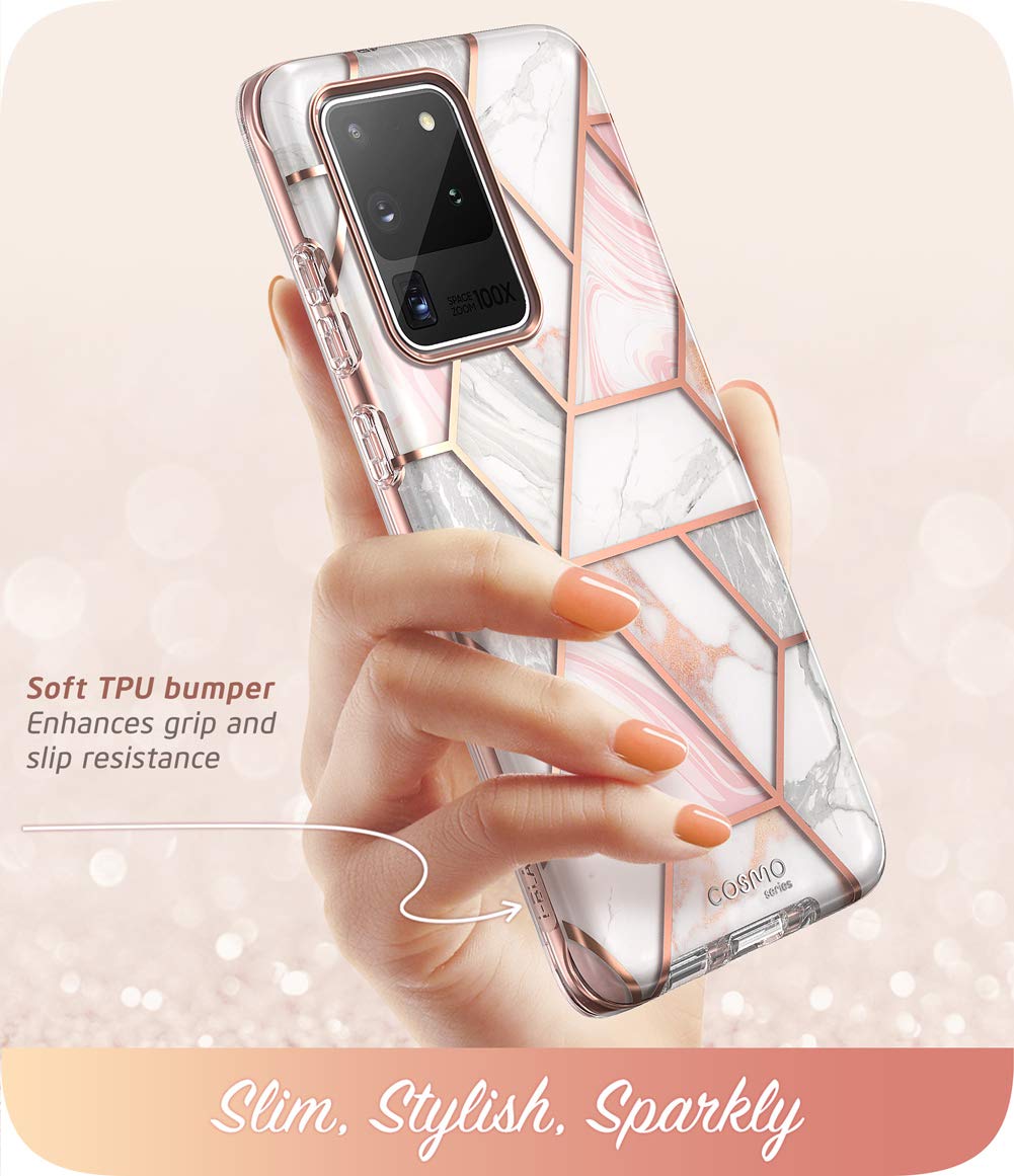 i-Blason Cosmo Series Case for Samsung Galaxy S20 Ultra 5G (2020 Release), [Built-in Screen Protector] Slim Stylish Protective Case (Marble)