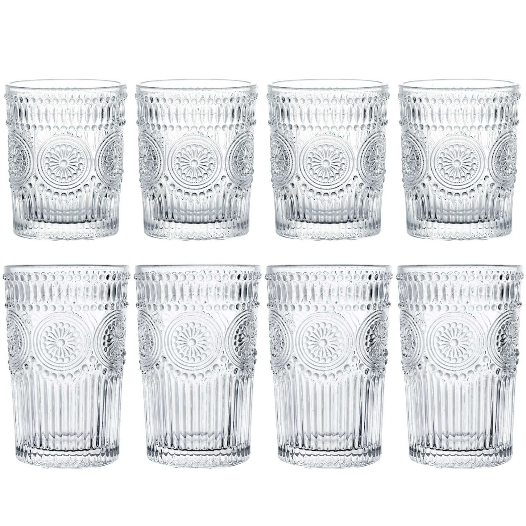 Kingrol Romantic Drinking Glasses, Set of 8-4 Highball Glasses (12 oz) and 4 Rocks Glasses (9 oz), Premium Glass Tumblers Glassware Set for Water, Beverages, Beer, Cocktails