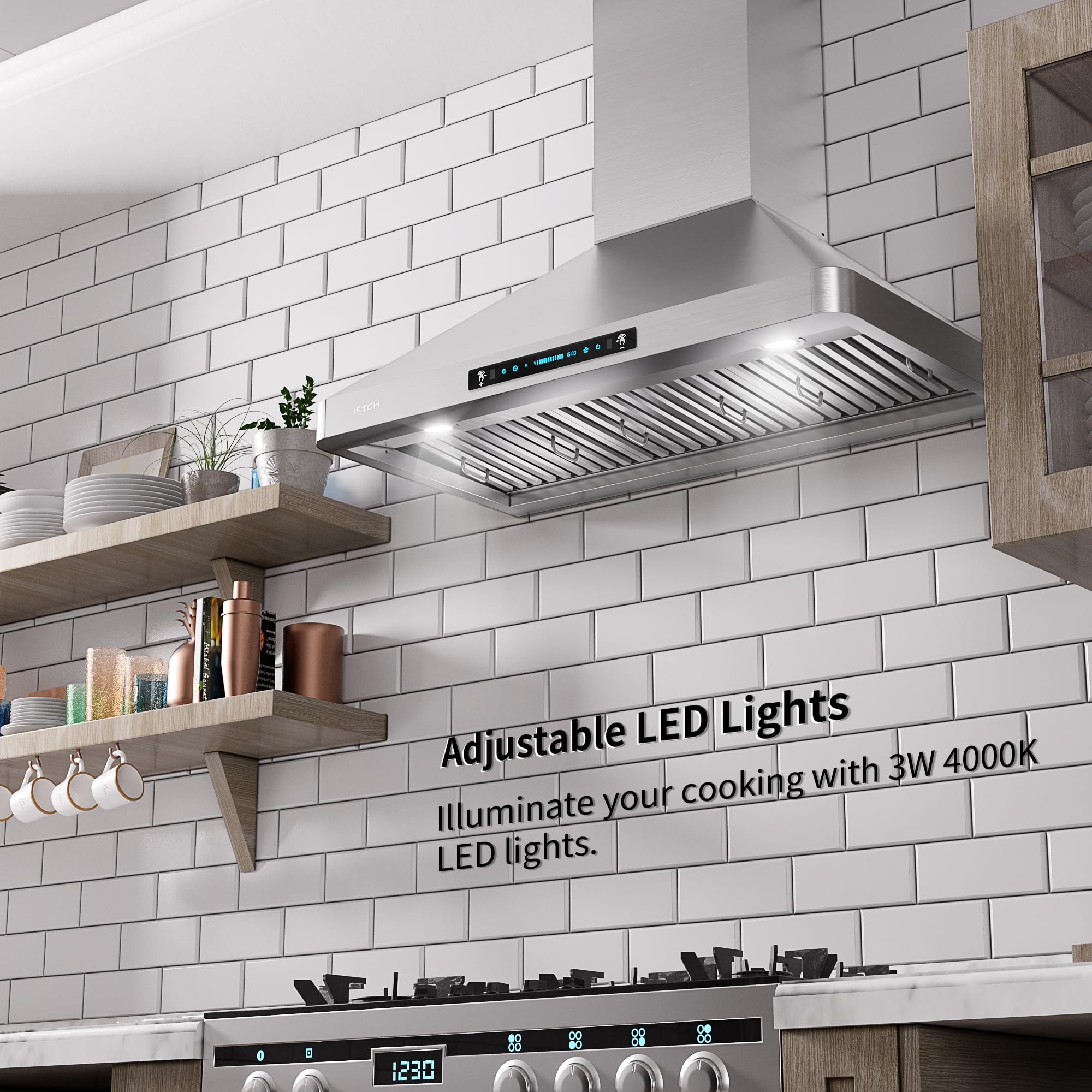 IKTCH 36"Wall Mount Range Hood, 900 CFM Ducted/Ductless Range Hood with 4 Speed Fan, Pure Stainless Steel Range Hood 36 inch with Gesture Sensing & Touch Control Making life Smarter IKP02R-36
