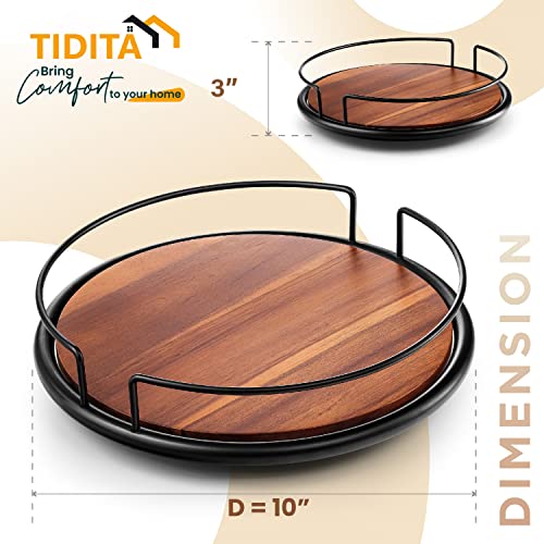 TIDITA 10" Acacia Lazy Susan Organizer for Cabinet - Wood Lazy Susans Turntable for Countertop - Wooden Kitchen Turntable Storage Food Bin Container for Table; Spices, Fridge, Pantry (10 Inch Acacia)