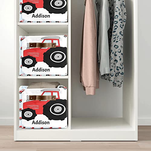 Joyestore Red Tractor Cars Personalized Storage Bins Basket ,Custom Box Cube Organizer with Handle for Shelves Wardrobe Nursery Toy 1 Pack