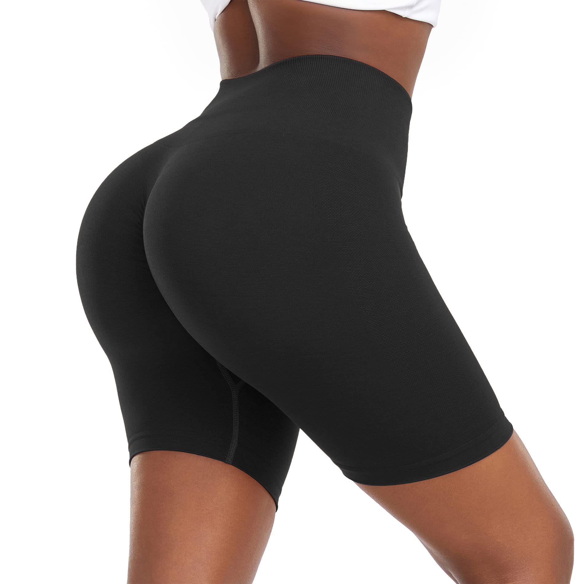 Komorebi Workout Shorts for Women High Waist Seamless Scrunch Butt Tummy Control Athletic Gym Biker Running Shorts Black