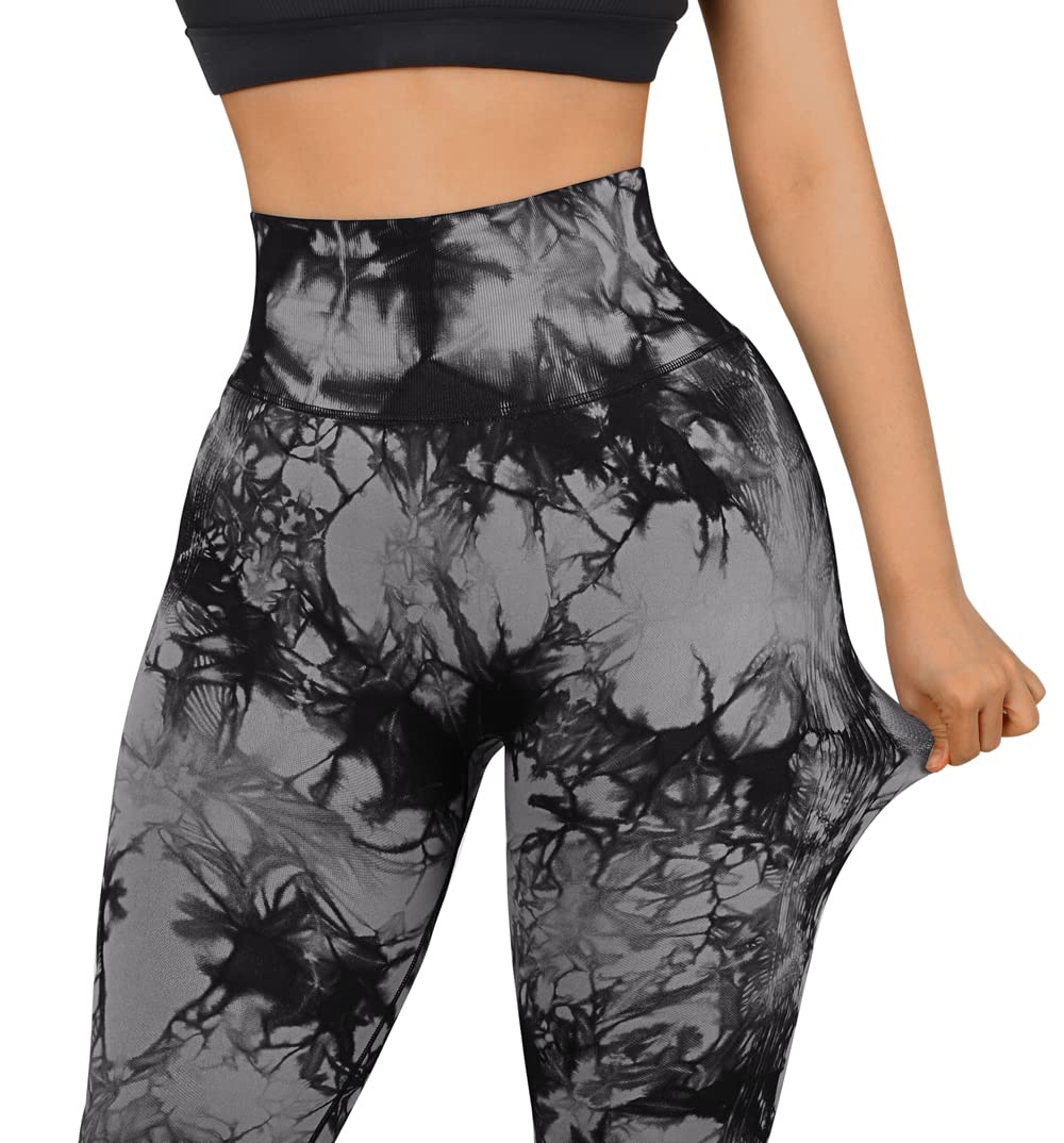 KUNISUIT Tie Dye Butt Lifting Workout Leggings for Women Tummy Control High Waisted Compression Yoga Pants (M,Brown Tie Dye-57)