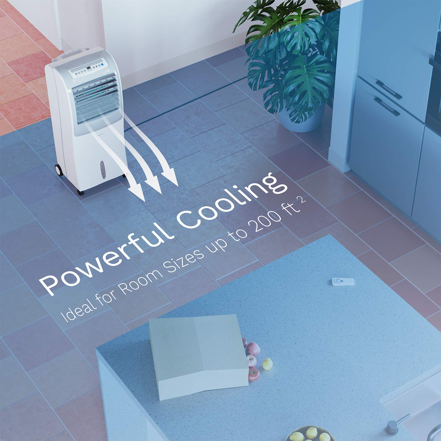 hOmeLabs Evaporative Cooler - Cooling Fan with 3 Wind Modes, 3 Speeds, Timer, Humidifier and Auto Shut Off Function - with 10 Liter Ice Water Tank Capacity - Cools Room up to 200 Square Feet