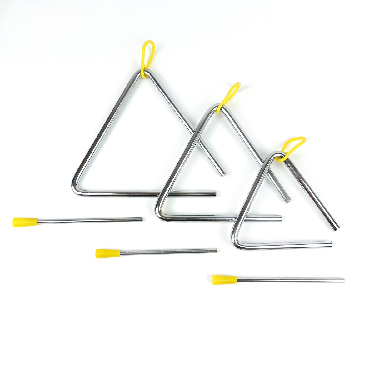 LOONELO Musical Triangle Instruments Set,Hand Percussion Triangles Musical Instrument with Striker for Music Enlightenment,4,5,6 inch (Silver-4-5-6inch)